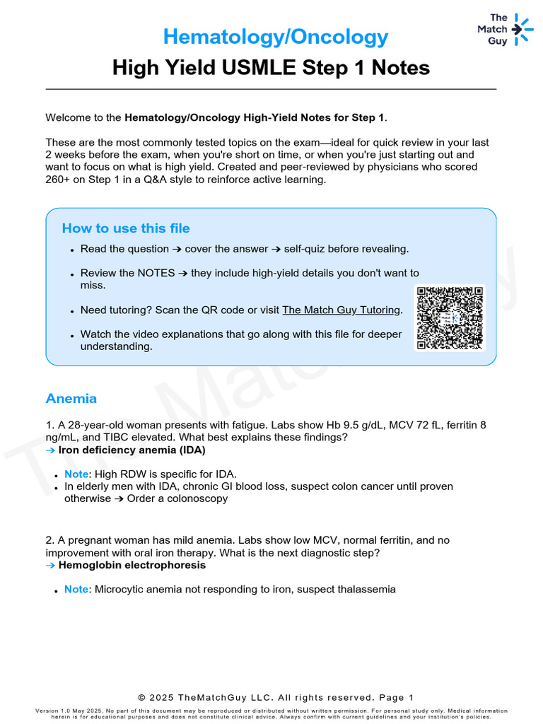 HematologyOncology High Yield USMLE Step 1 Notes.01 | PDF | Coagulation ...