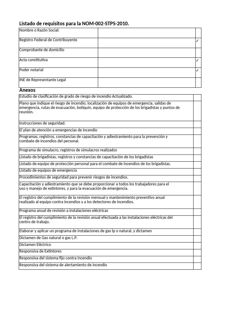 Listado de Requisitos para Cumplimiento Nom 002 | PDF