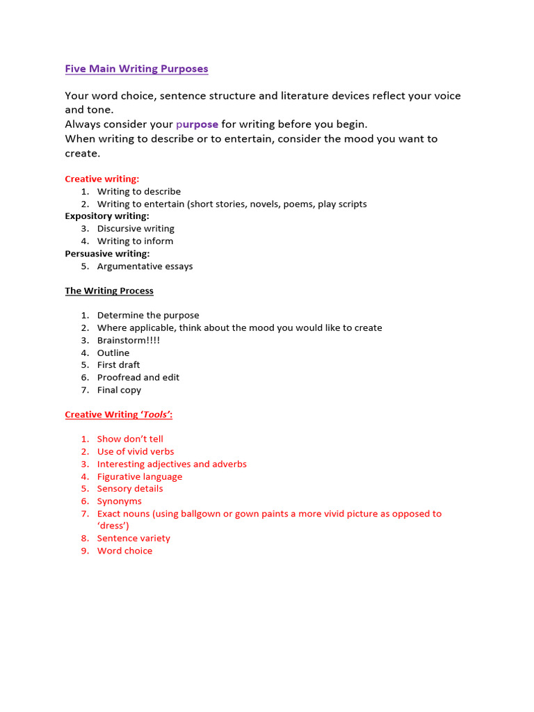 CREATIVE WRITING TOOLS | PDF | Adjective | Verb