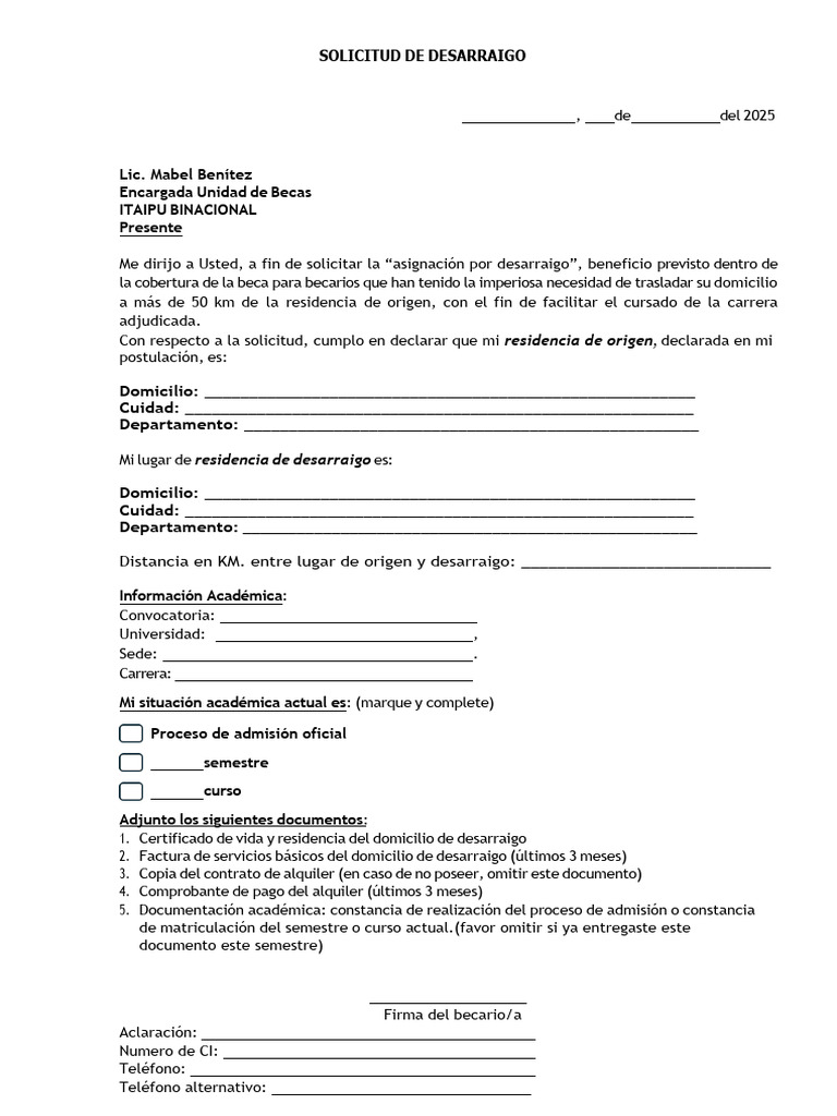 Formulario Desarraigo - Año 2025 | PDF