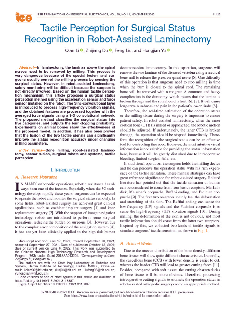 Tactile Perception For Surgical Status Recognition in Robot-Assisted ...