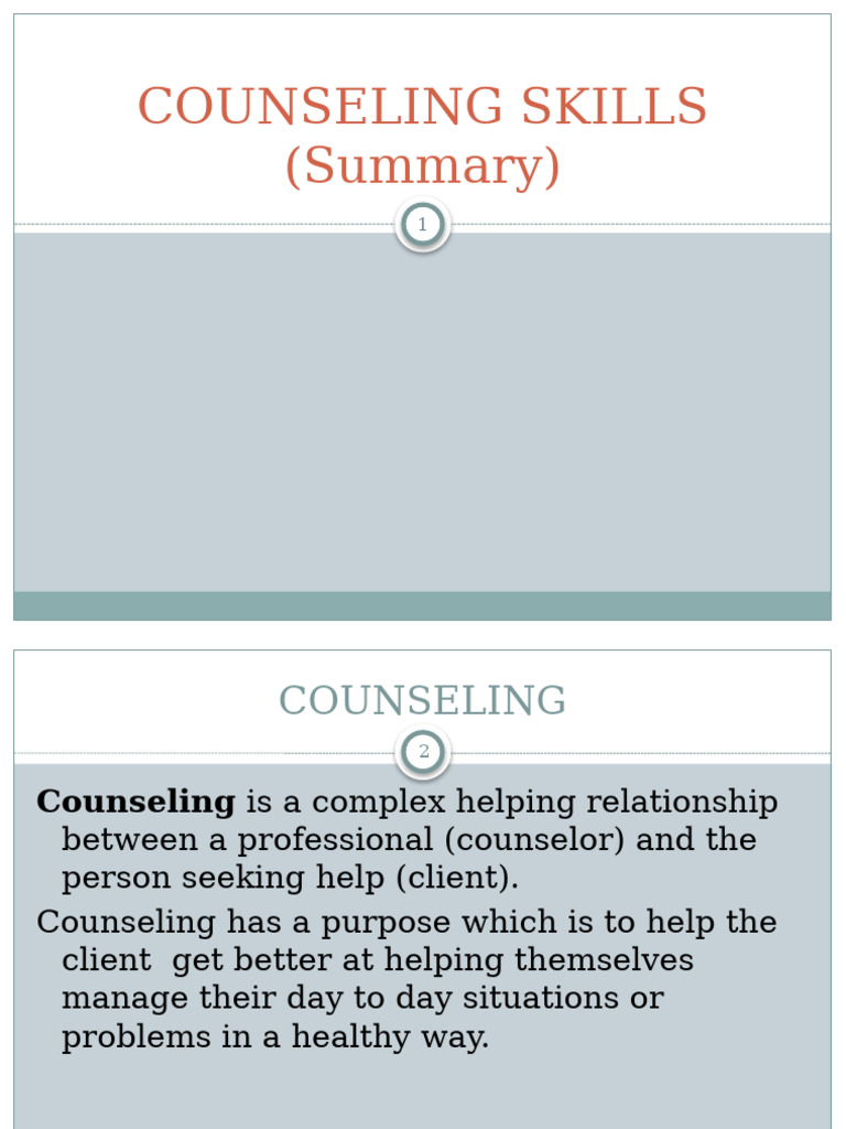 Counselling Skills Summary | PDF | Counseling Psychology | Nonverbal ...