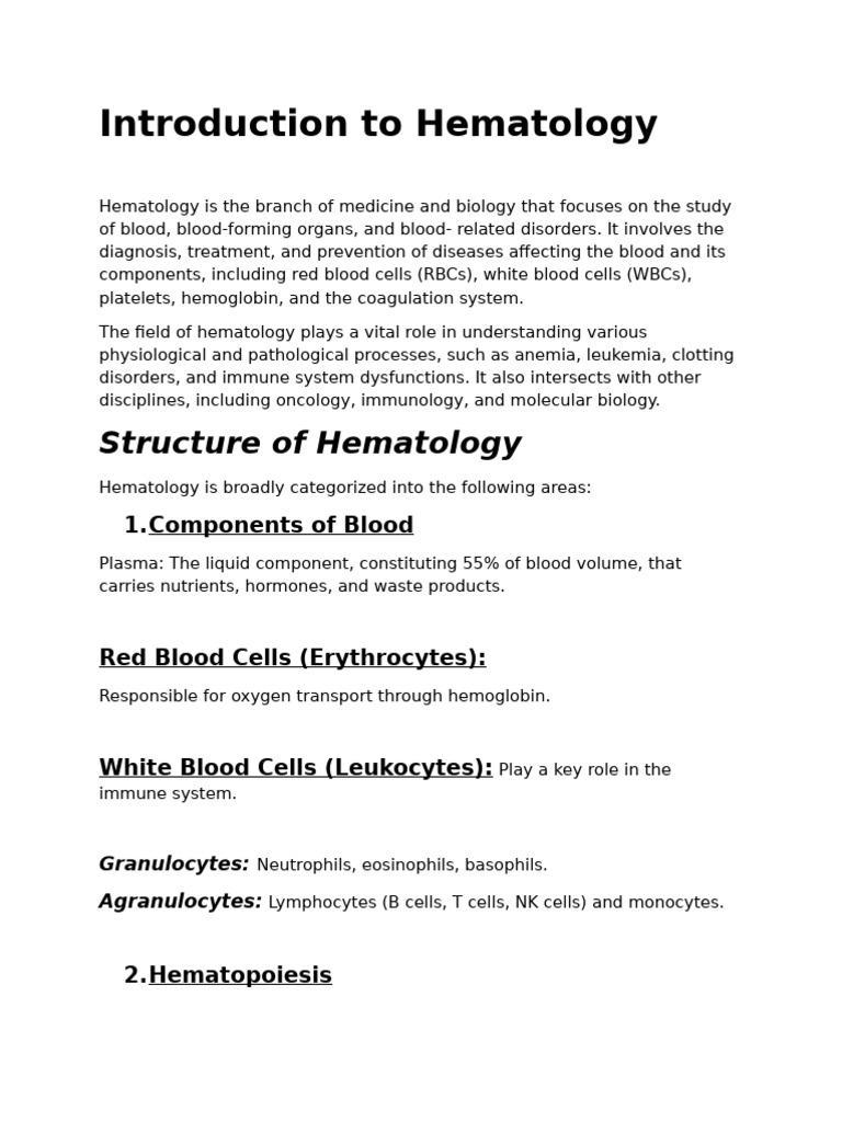Introduction To Hematology | PDF | Blood Cell | White Blood Cell