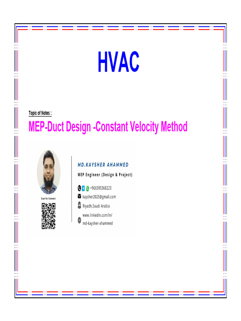 Mep -hvac Duct Design-constant Velocity Method | Pdf | Duct (flow 