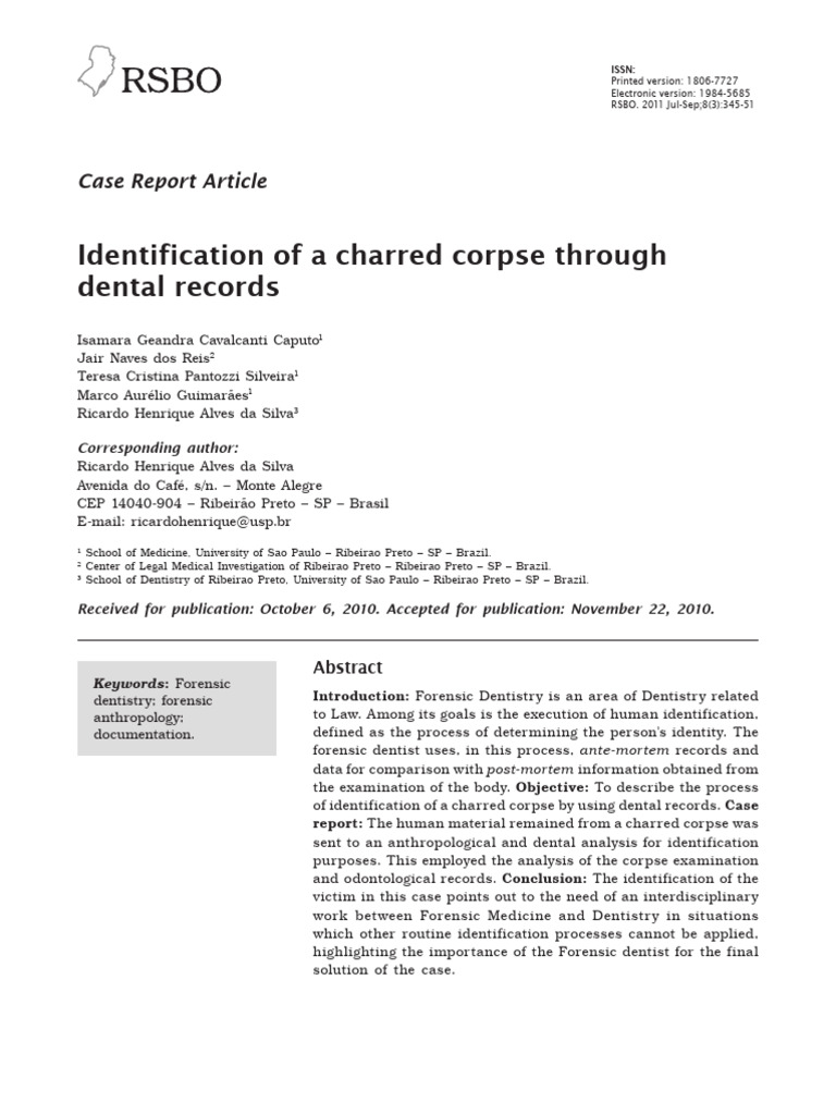 Identifying Charred Corpse via Dental Records | PDF | Dental Anatomy ...