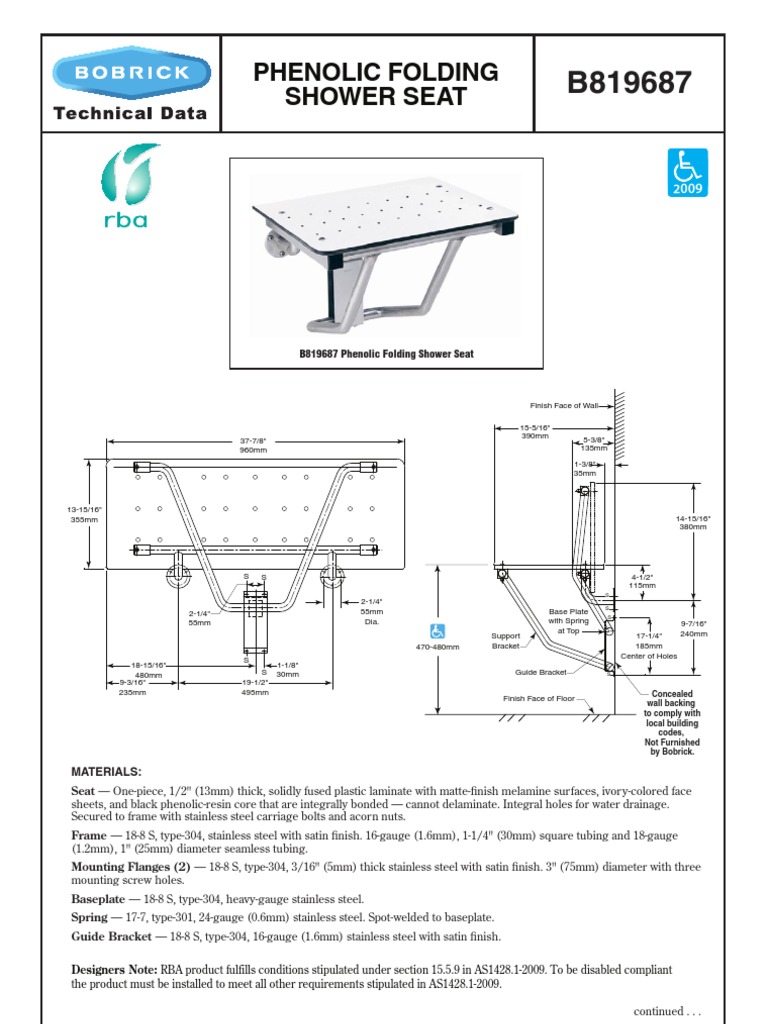 Bobrick-Shower Seat 819687 | PDF | Screw | Stainless Steel