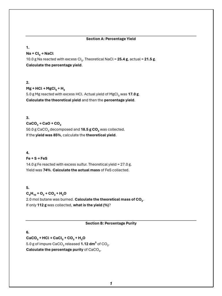 Grade 11 Stoichiometry Practice Problems | PDF | Stoichiometry | Mole ...
