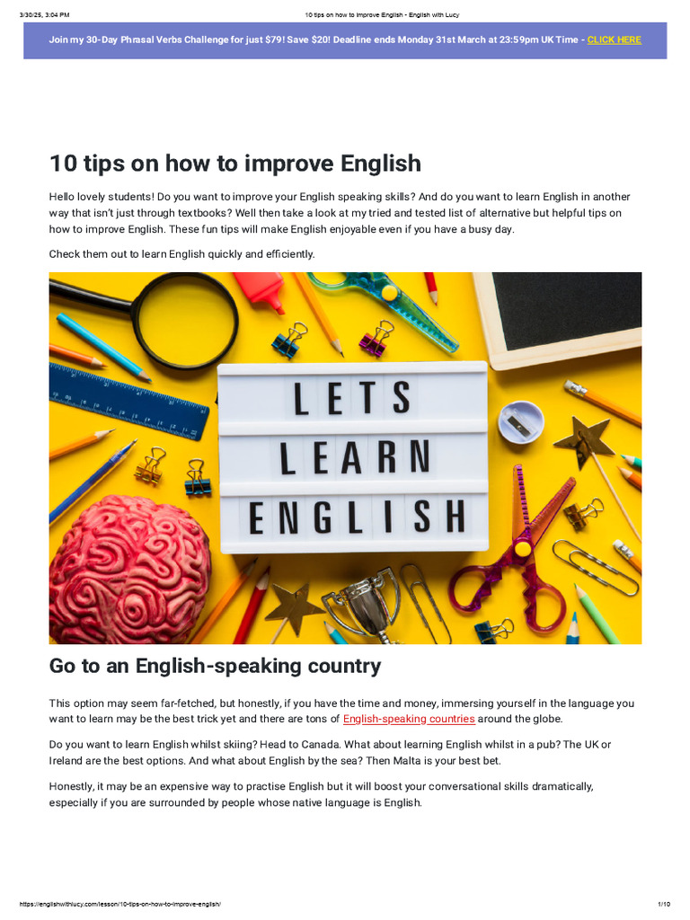 10 Tips to Improve Your English Skills | PDF | English Language ...