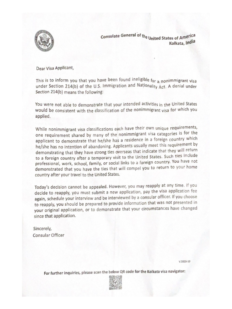 USA Refusal Letter | PDF