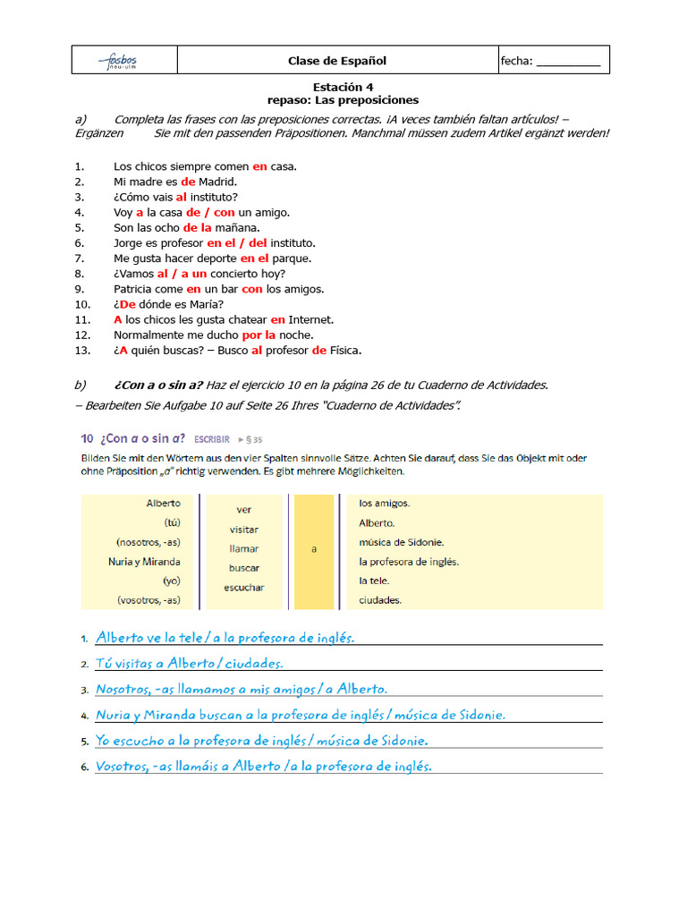 4 Repaso Preposiciones Soluciones | PDF