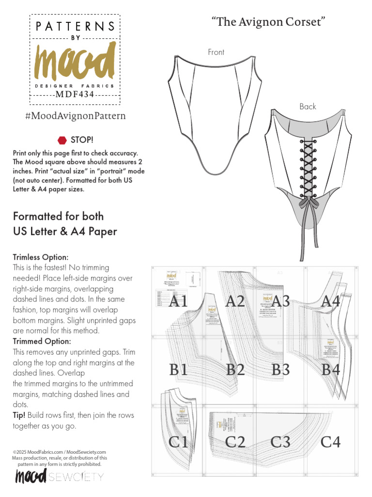 Avignon Corset Sewing Pattern MDF434 | PDF | Fashion | Clothing