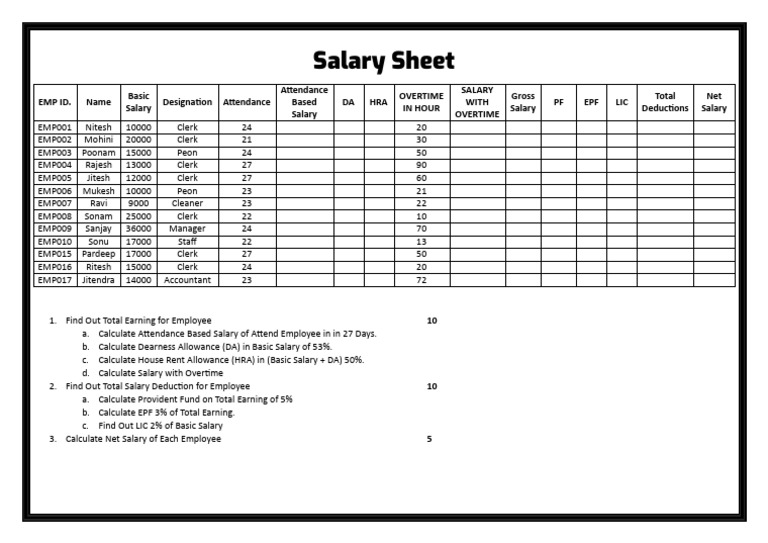 Employee Salary Calculation Template | PDF | Employment Compensation ...
