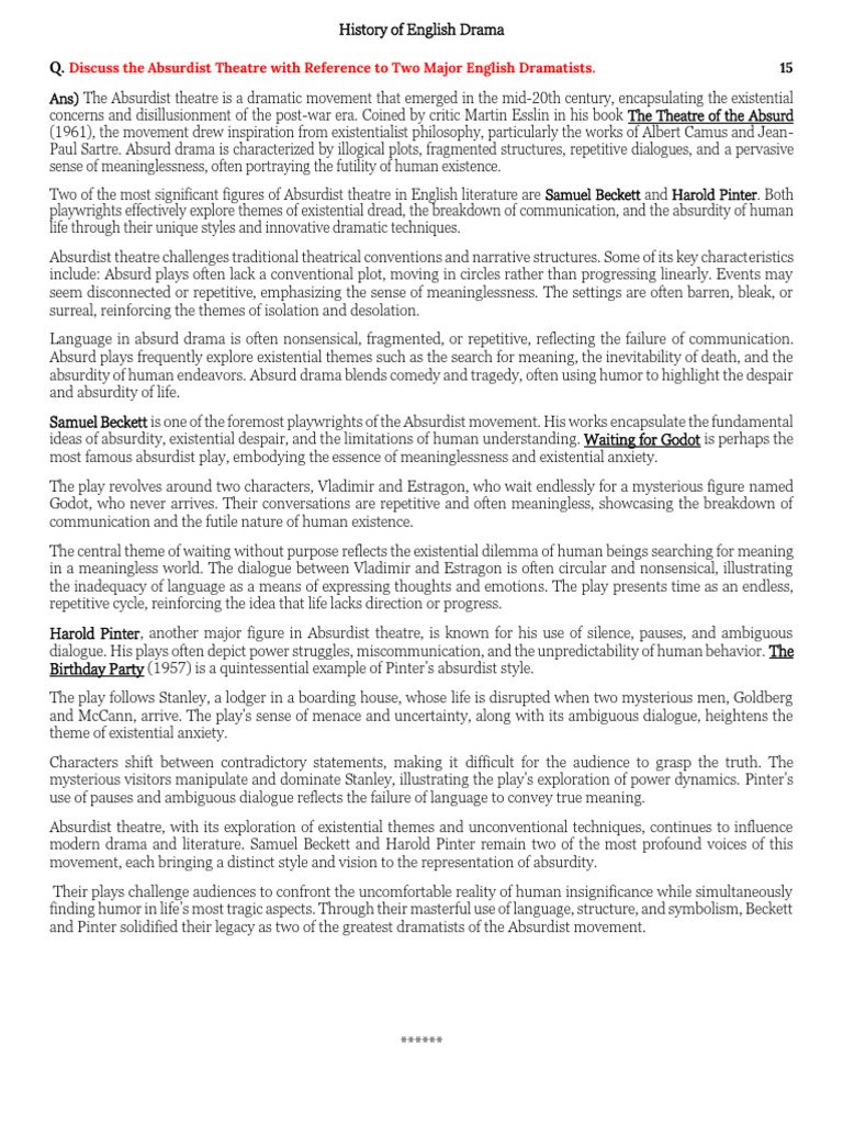 Note On Absurd Theatre With Two Dramatists | PDF | Existentialism