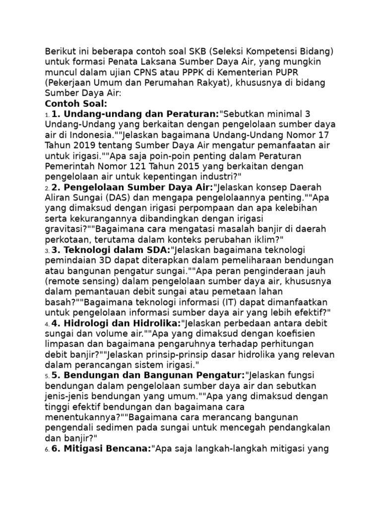 Contoh Soal SKB Penata Laksana SDA | PDF