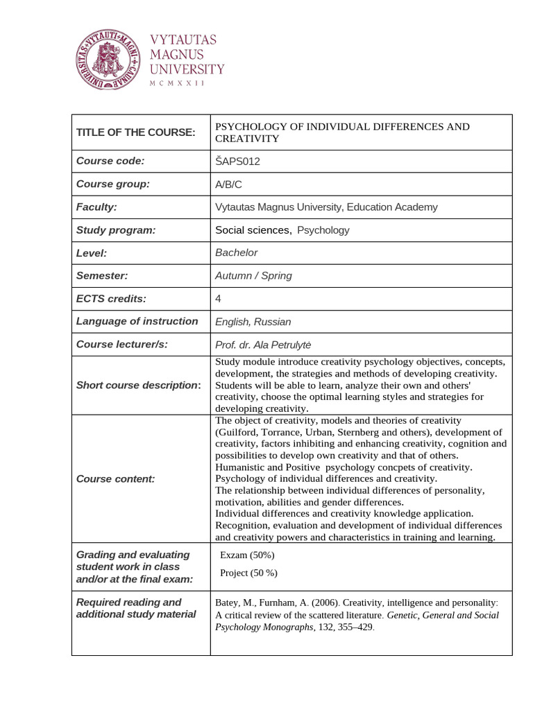 Psychology of Creativity & Individual Differences | PDF | Creativity ...