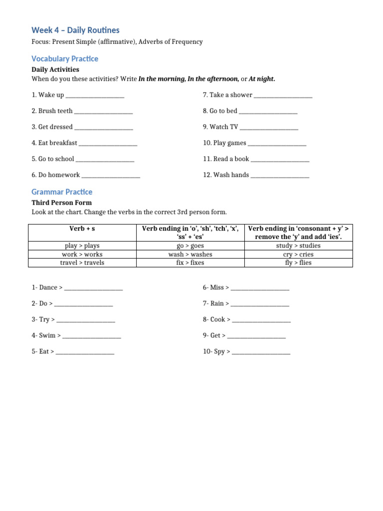 Daily Routines: Present Simple Guide | PDF | Languages | Foreign ...