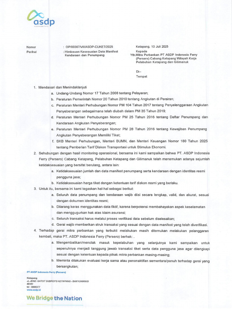 Himbauan Kesesuaian Data Manifest | PDF