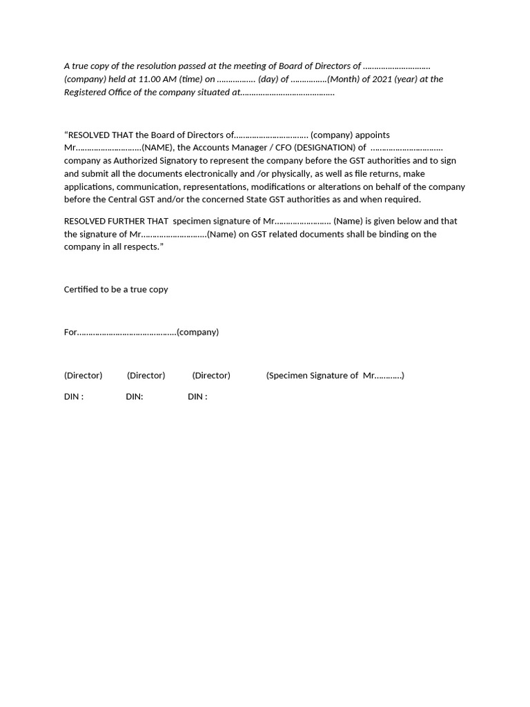 Board Resolution Format | PDF
