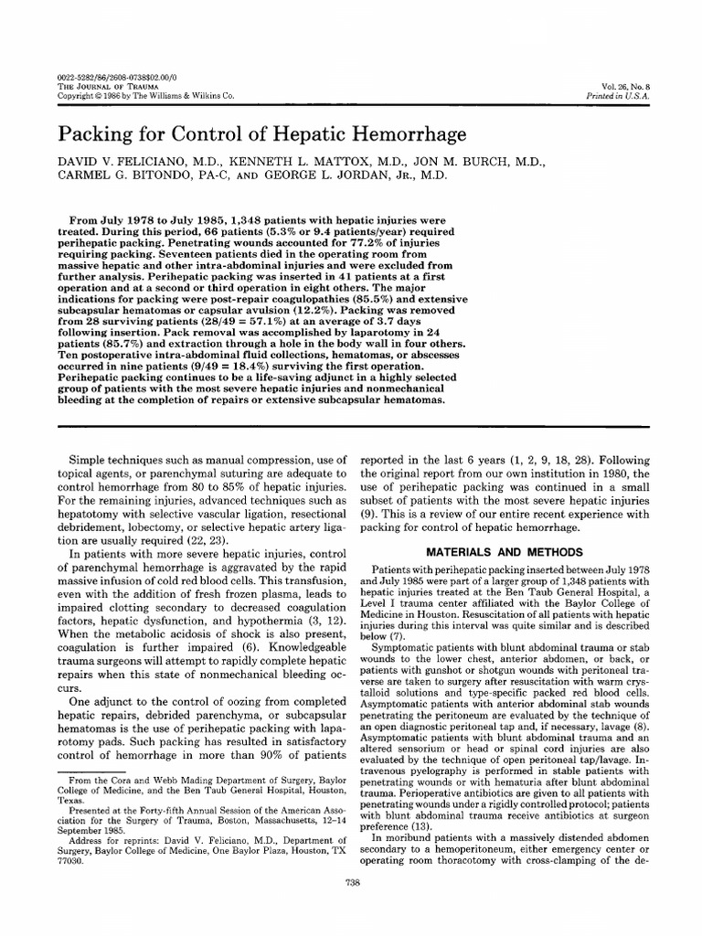 Packing For Control of Hepatic Hemorrhage.10 | PDF