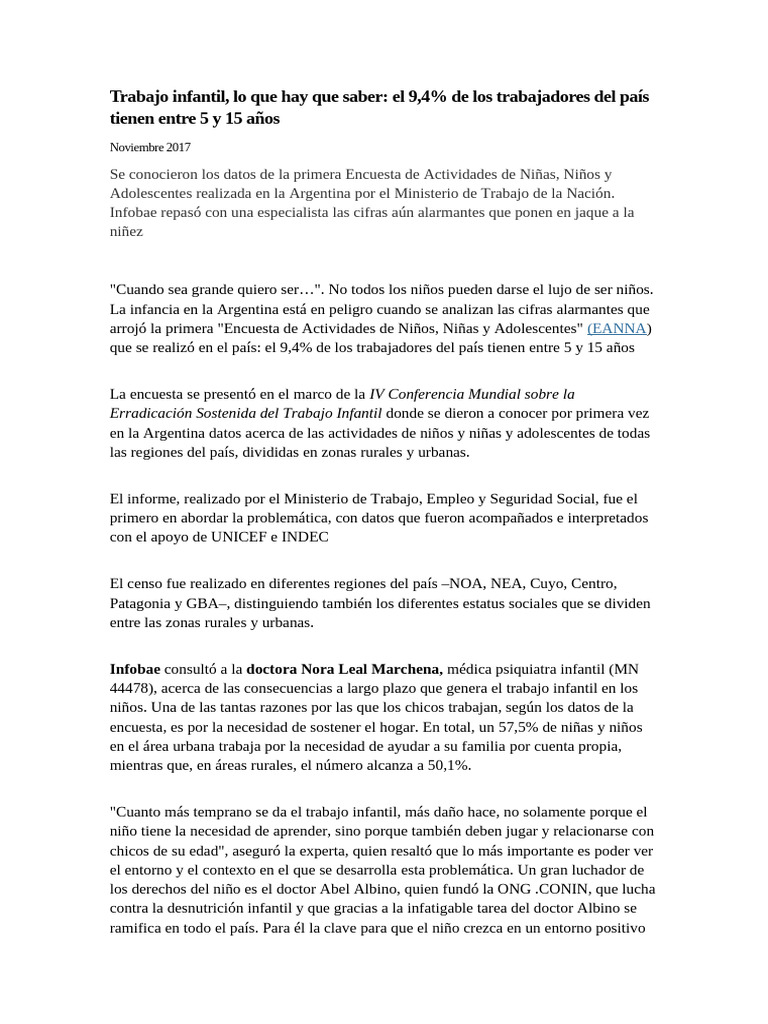 Trabajo Infantil Lo Que Hay Que Saber 1 | PDF | Trabajo infantil