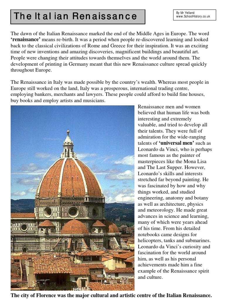 Renaissance Reading | PDF | Renaissance | Leonardo Da Vinci