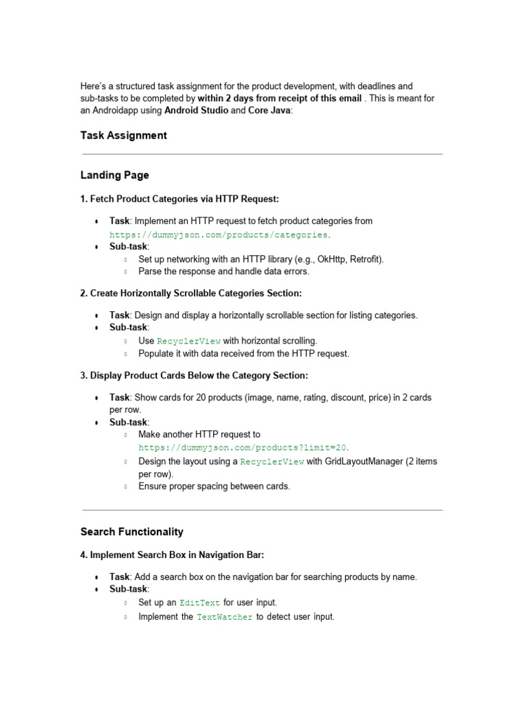 Task For Android Developer | PDF | Android (Operating System) | Software Engineering
