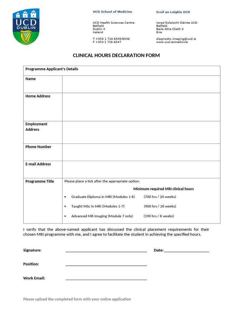 MRI Clinical Hours Declaration Form 1 Updated March 2023 | PDF