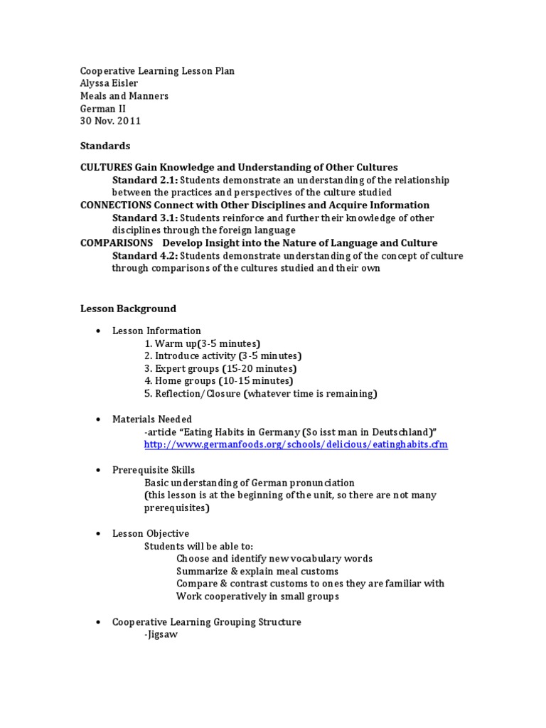 Cooperative Learning Lesson Plan | Lesson Plan | Learning