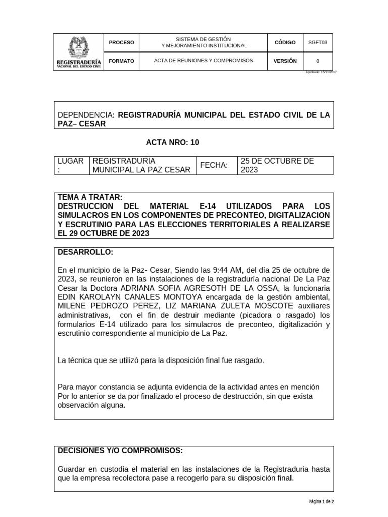 Acta Material Sobrante | PDF | Gobierno