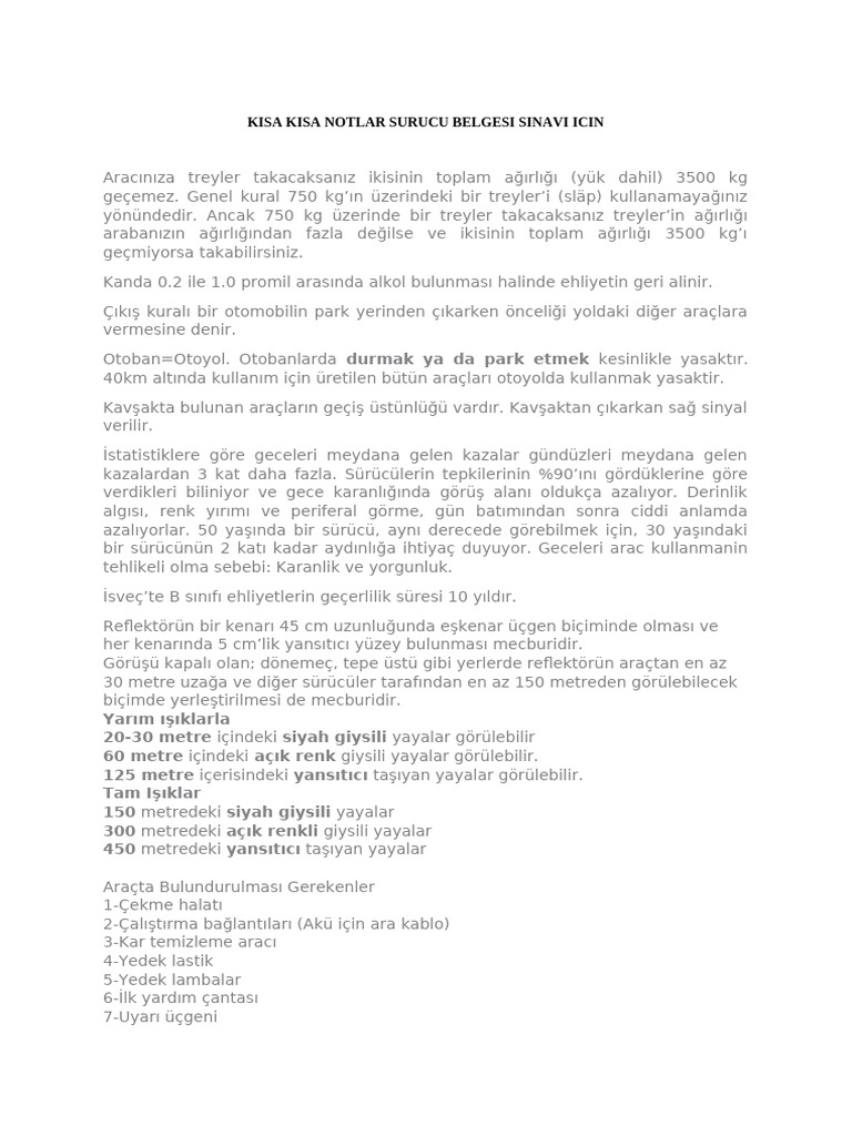 Trafik Kisa Kisa Notlar | PDF