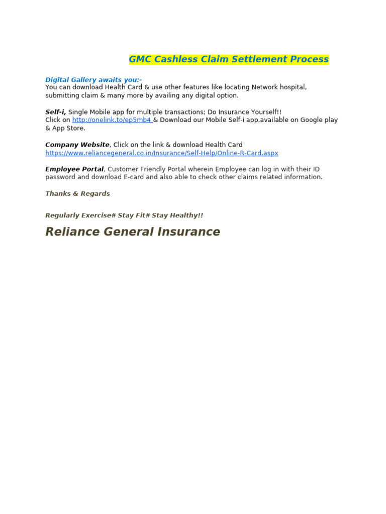 GMC Cashless Claim Settlement Process | PDF