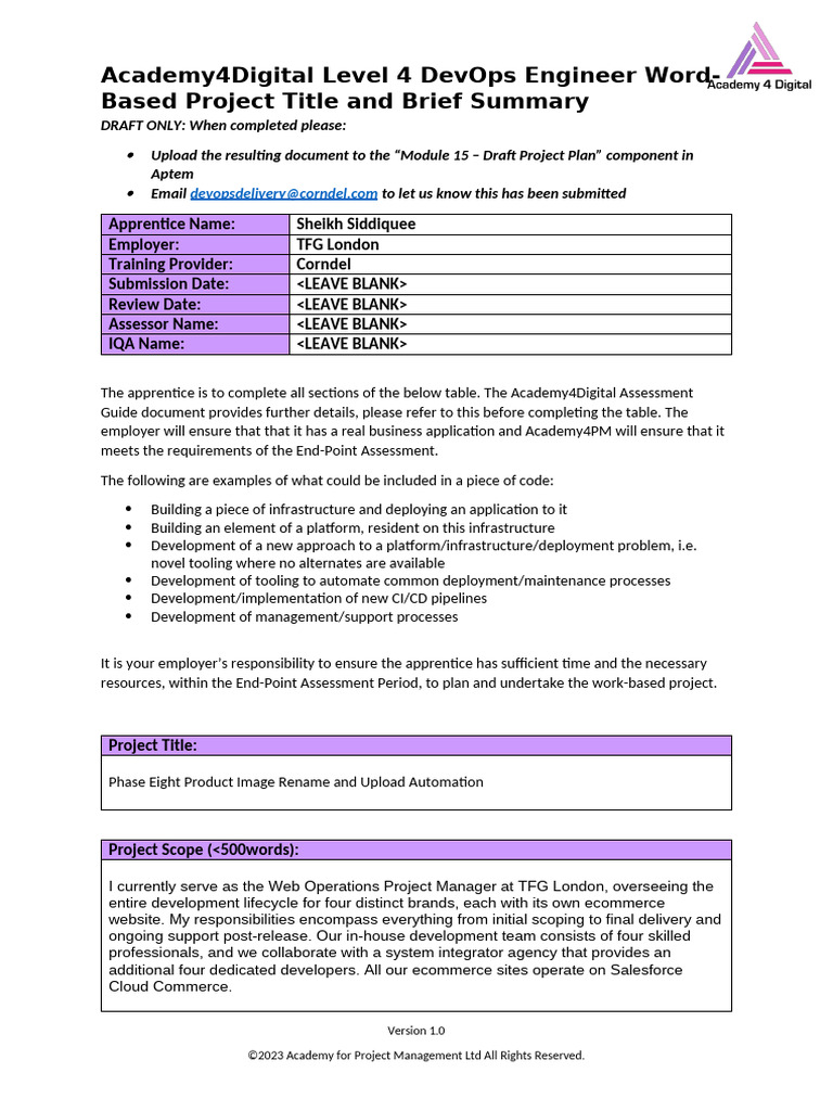 A4D Project Plan Draft Submission - SS | PDF | Computing | Information Technology