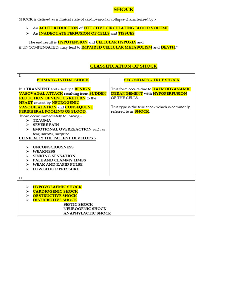 Shock | PDF | Shock (Circulatory) | Blood Pressure