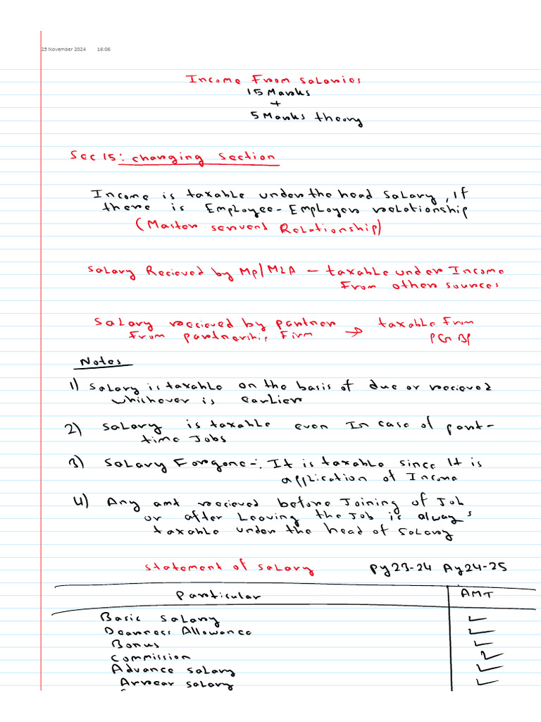 Income From Salaries - Hand Written Notes | PDF
