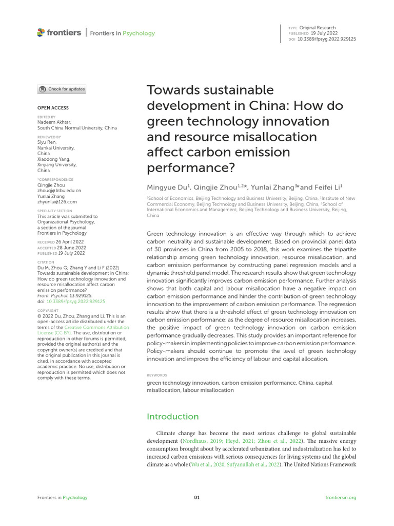 Towards Sustainable Development in China How Do Green Technology Innovation and Resource ...