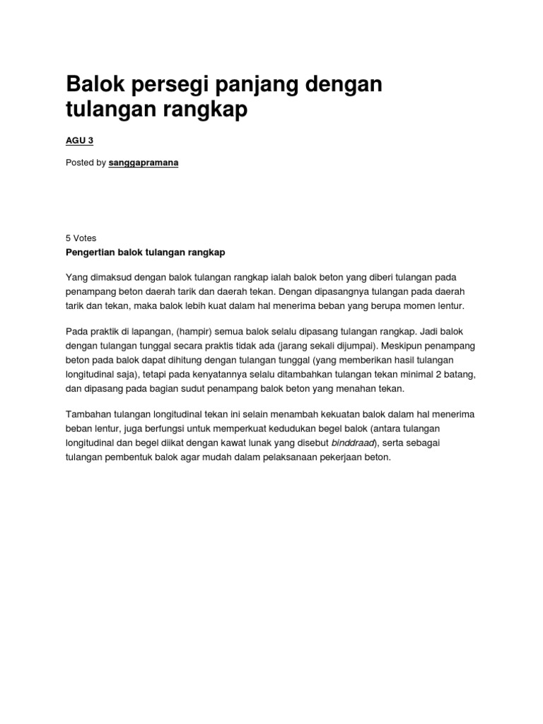 Balok Tulangan Rangkap | PDF