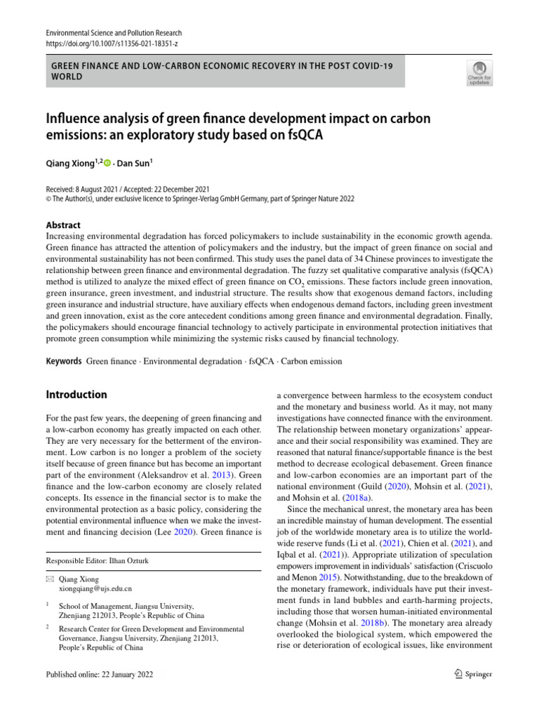 Influence Analysis of Green Finance Development Impact On Carbon ...