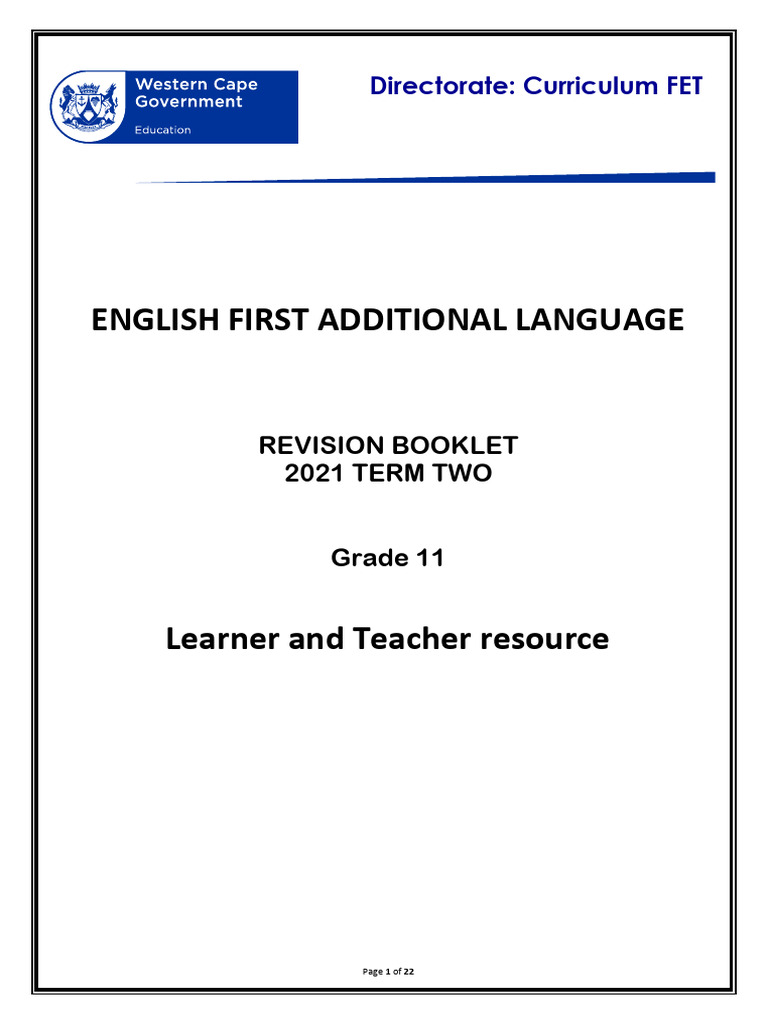 English FAL Grade 11 Revision Term 2 - 2021 | PDF | Verb | Narration