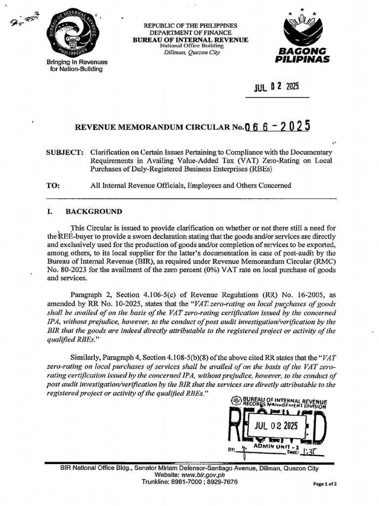 RMC No. 66-2025 | PDF