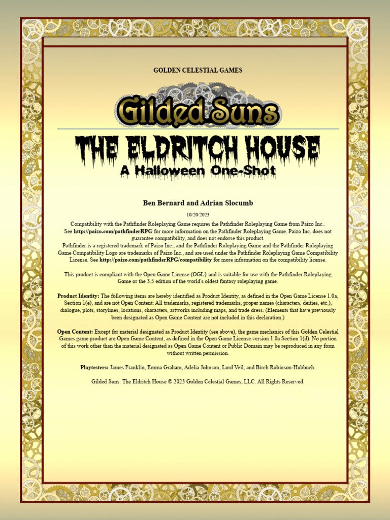 The Eldritch House - A Halloween One-Shot Adventure (PF1E) | PDF ...