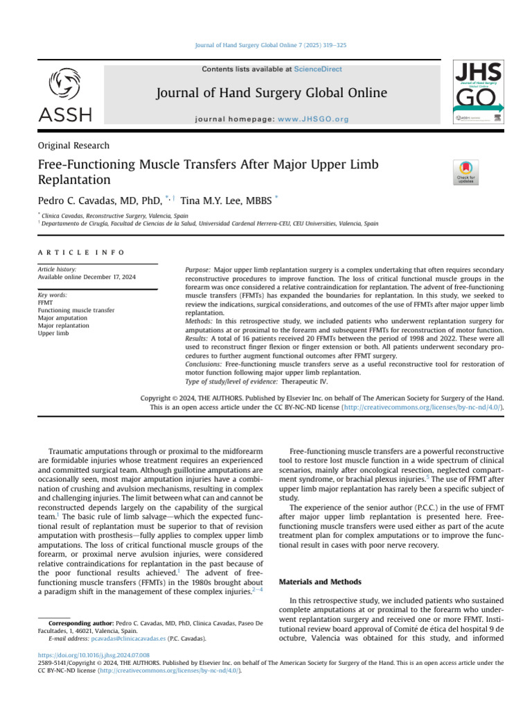Free-Functioning Muscle Transfers After Major Uppe | PDF | Elbow ...