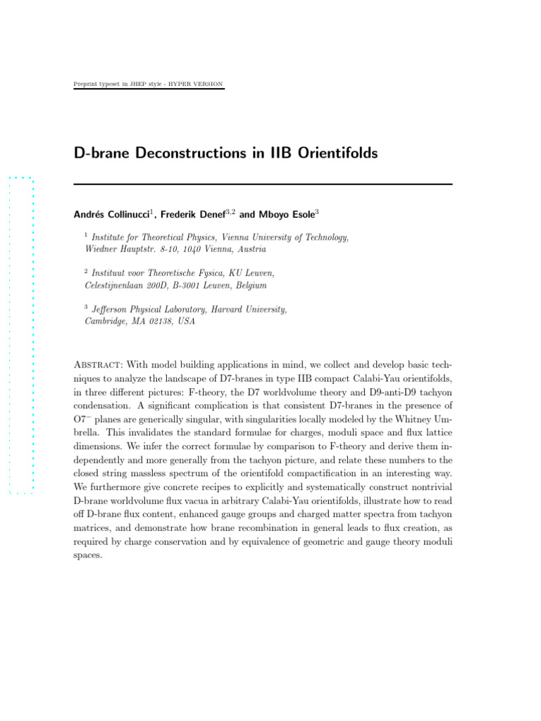 D-Brane Deconstructions in IIB Orientifolds: Andr Es Collinucci, Frederik Denef and Mboyo Esole ...