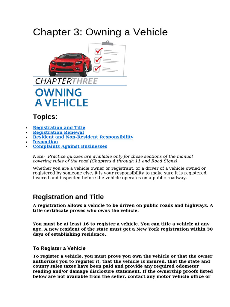 CHAPTER 3 Owning A Vehicle | PDF | Department Of Motor Vehicles | Transport