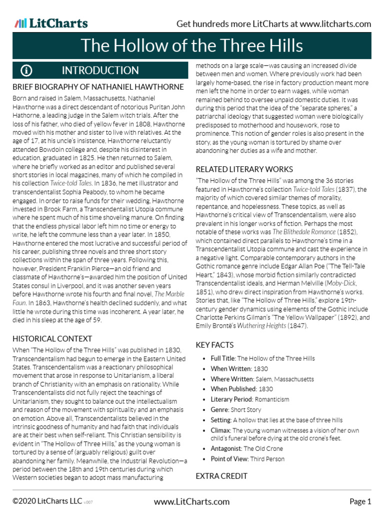 The Hollow of The Three Hills LitChart | PDF | Nathaniel Hawthorne ...