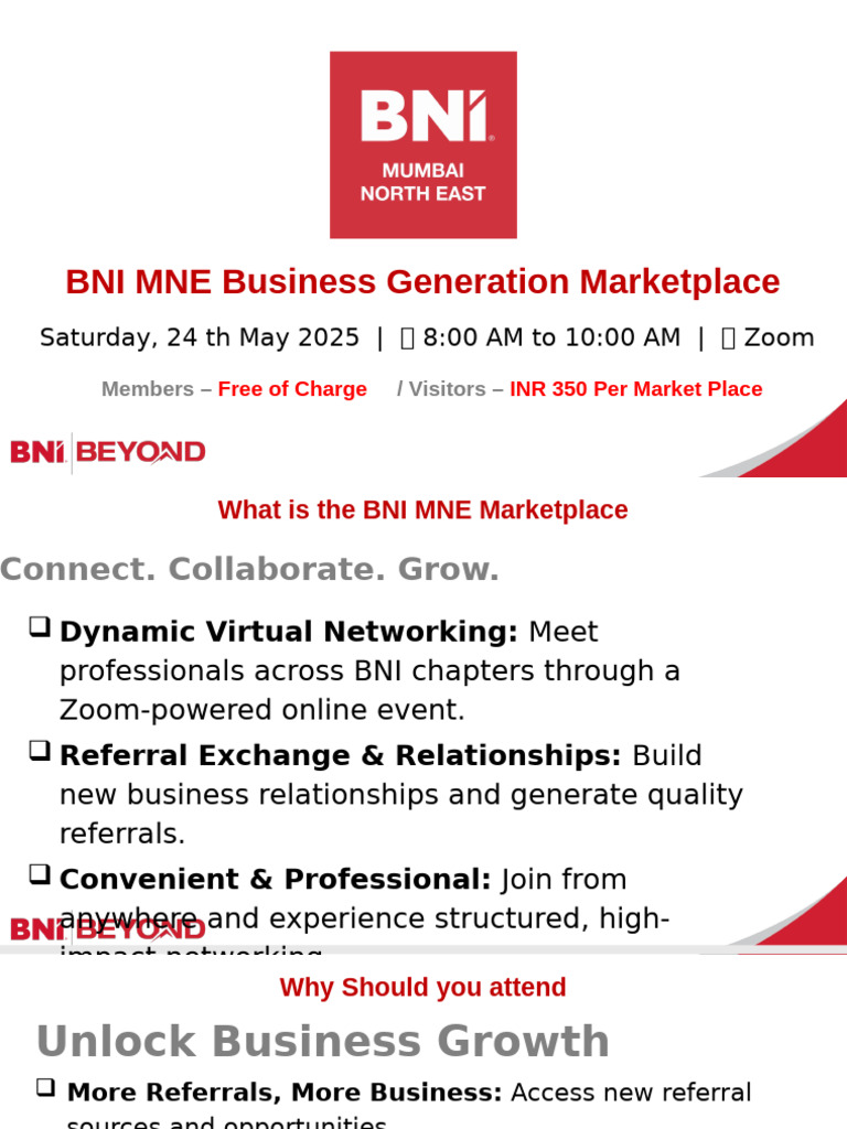 BNI MNE Marketplace: Grow Your Referrals | PDF