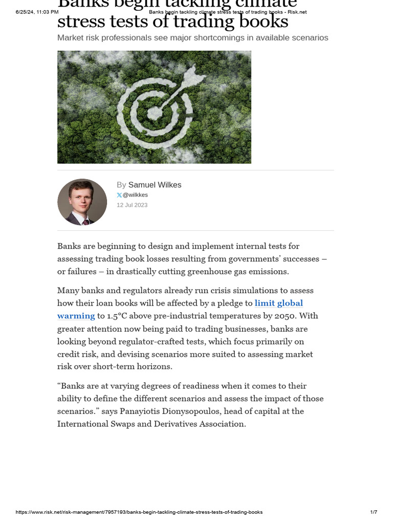 Banks Begin Tackling Climate Stress Tests of Trading Books | PDF ...