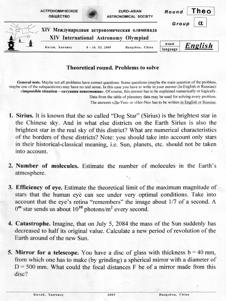 TH Problem 2009 | PDF | Applied And Interdisciplinary Physics | Physical Phenomena