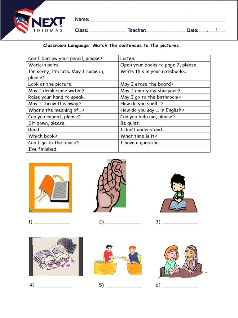 Classroom Language Exercise | PDF
