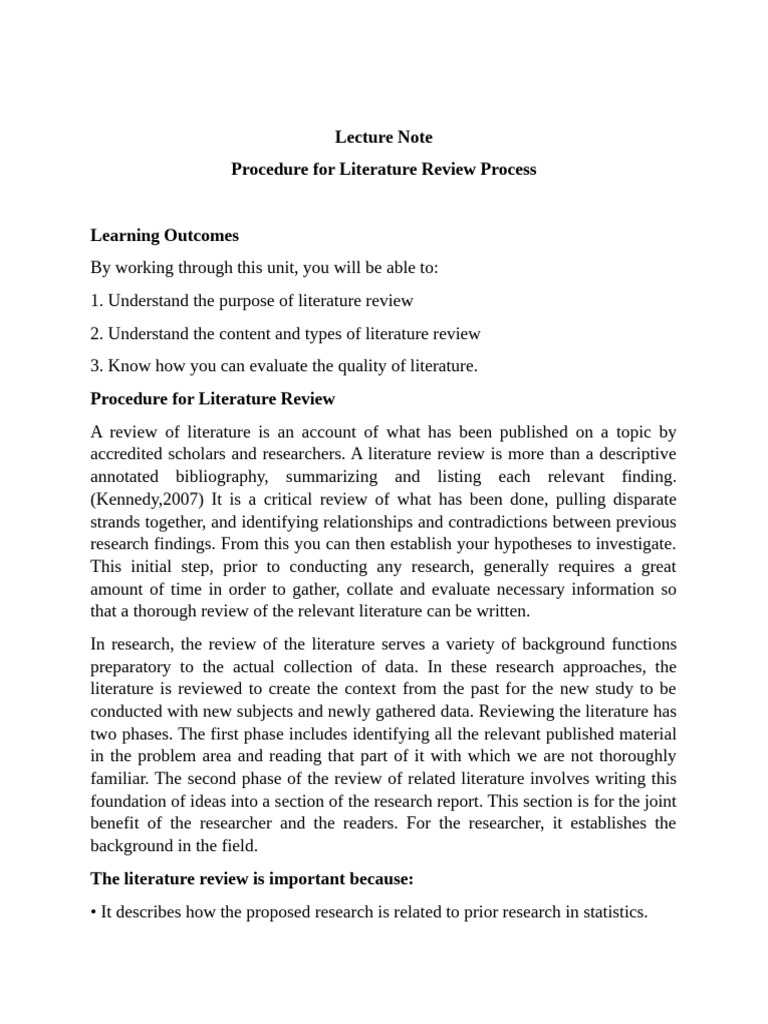 Lecture Note On Procedure For Literature Review | PDF | Theory ...