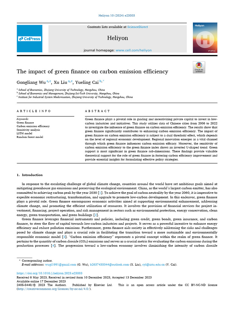 The Impact of Green Finance On Carbon Emission Efficiency | PDF ...